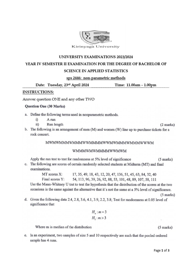 Sps 2446 Non-Parametric Methods Year IV Semester II | PDF