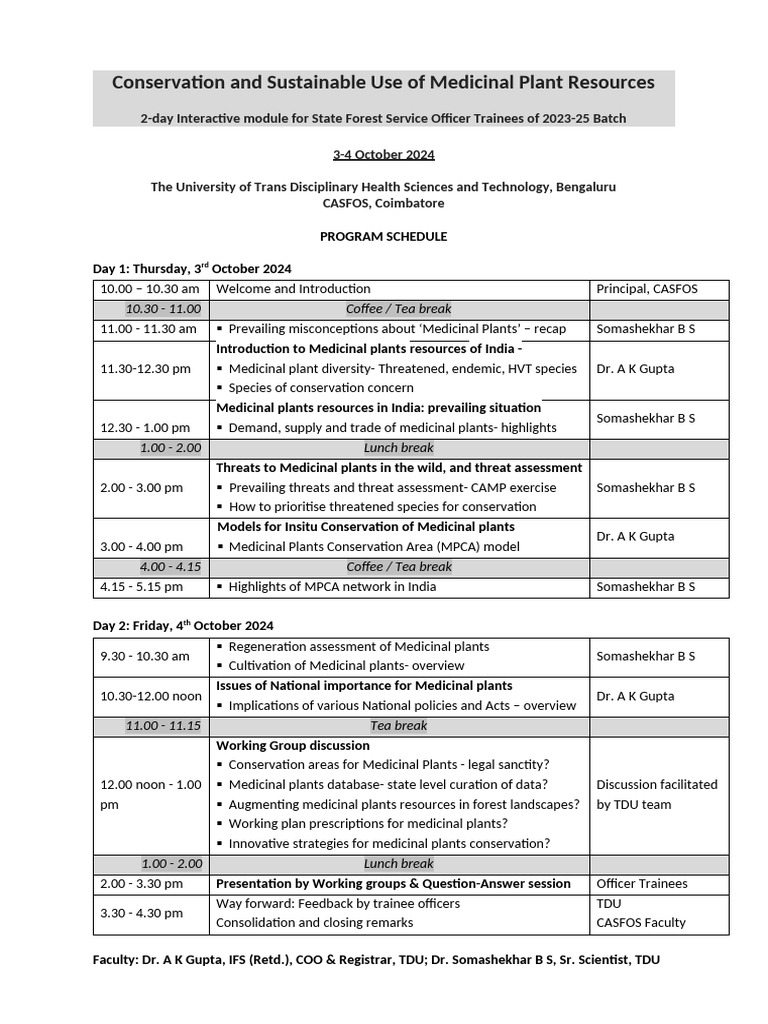 CASFOS-CBE 3-4 October 2024 Program Schedule-BSS | PDF | Environmental ...