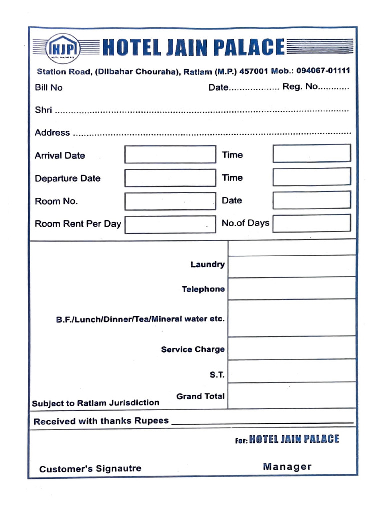 Ratlam Hotel Bill Format | PDF