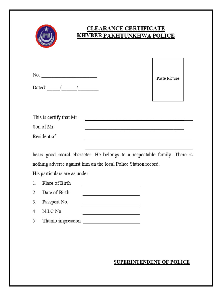 Police Clearance Certificate Format | PDF