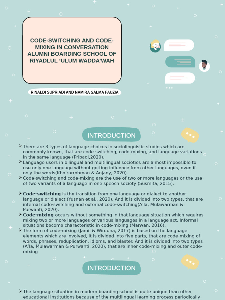 Code-Switching and Code-Mixing in Conversation Alumni Boarding School of Riyadlul 'Ulum Wadda ...