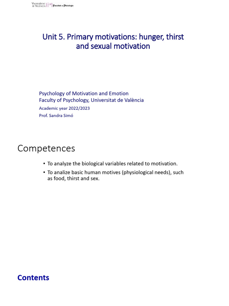 Unit 5 AR Primary Motivations 2022-23 | PDF | Eating | Sexual Arousal