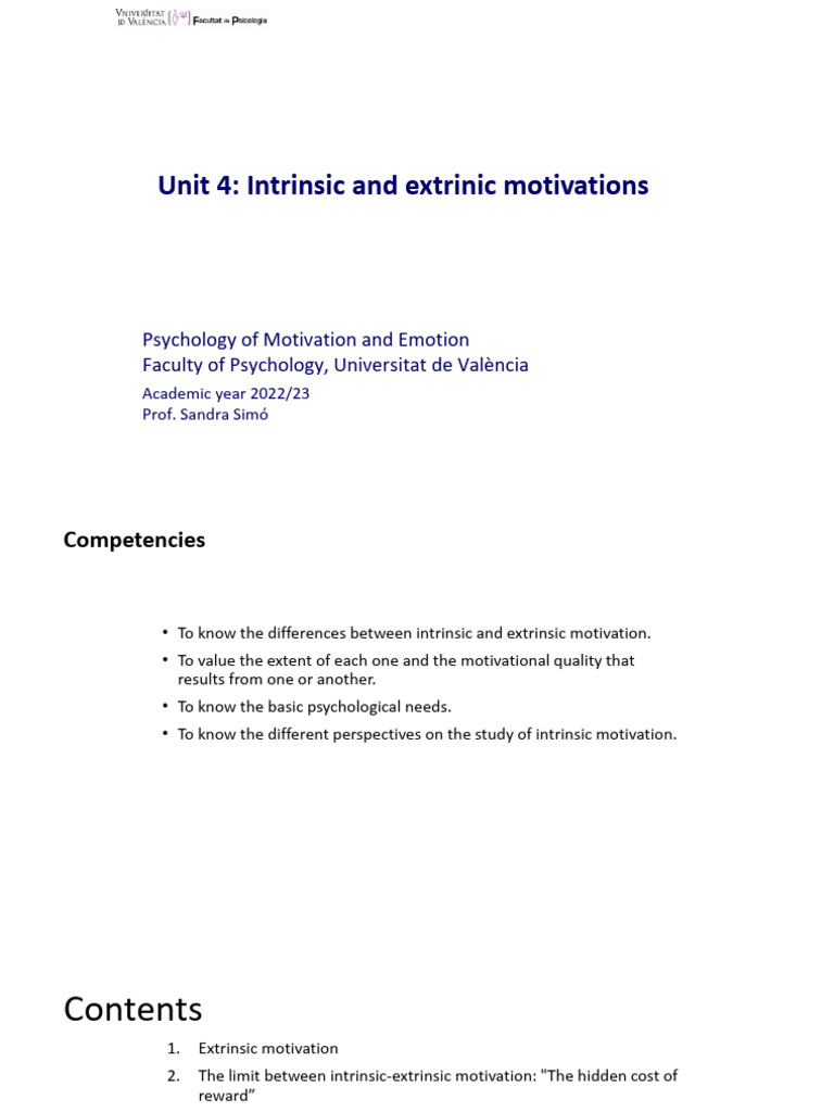 Intrinsic vs. Extrinsic Motivation Guide | PDF | Motivational | Motivation