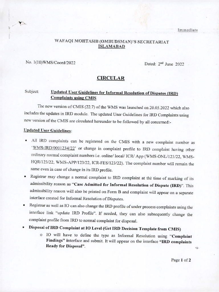 Circular Ird Using Cmis | PDF