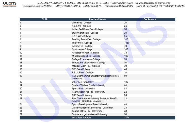 College Fee Breakdown for B.Com Student | PDF | Payments