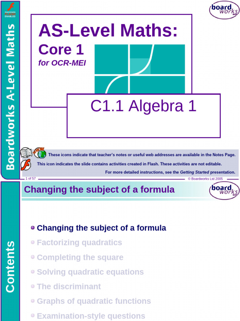 C1.1 Algebra 1 | PDF | Quadratic Equation | Mathematics