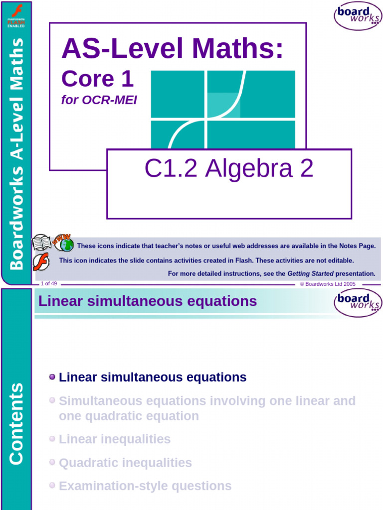 C1.2 Algebra 2 | PDF | Equations | Quadratic Equation