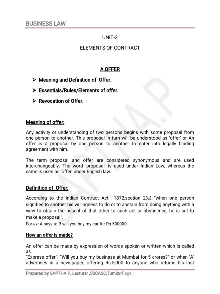 Essentials of a Valid Contract Offer | PDF