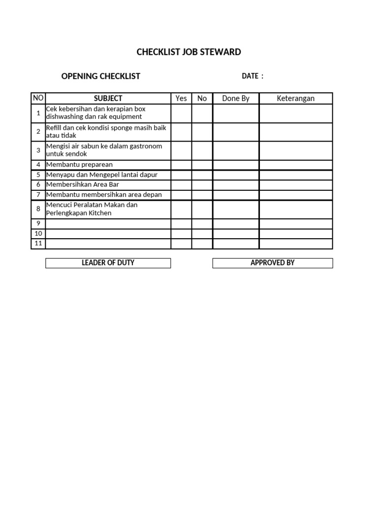 Checklist Job Steward-Donbake Shop 2 | PDF