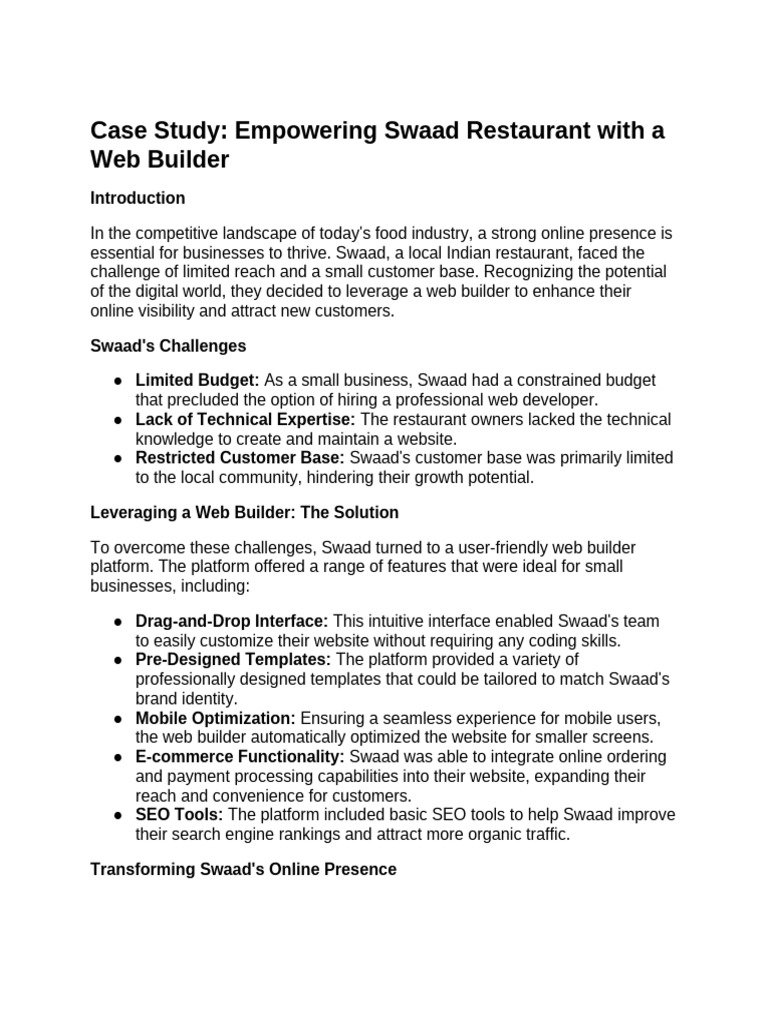 Case Study_ Empowering Businesses With a Web Builder | PDF | Websites ... Case Study_ Empowering Businesses With a Web Builder | PDF | Websites ...