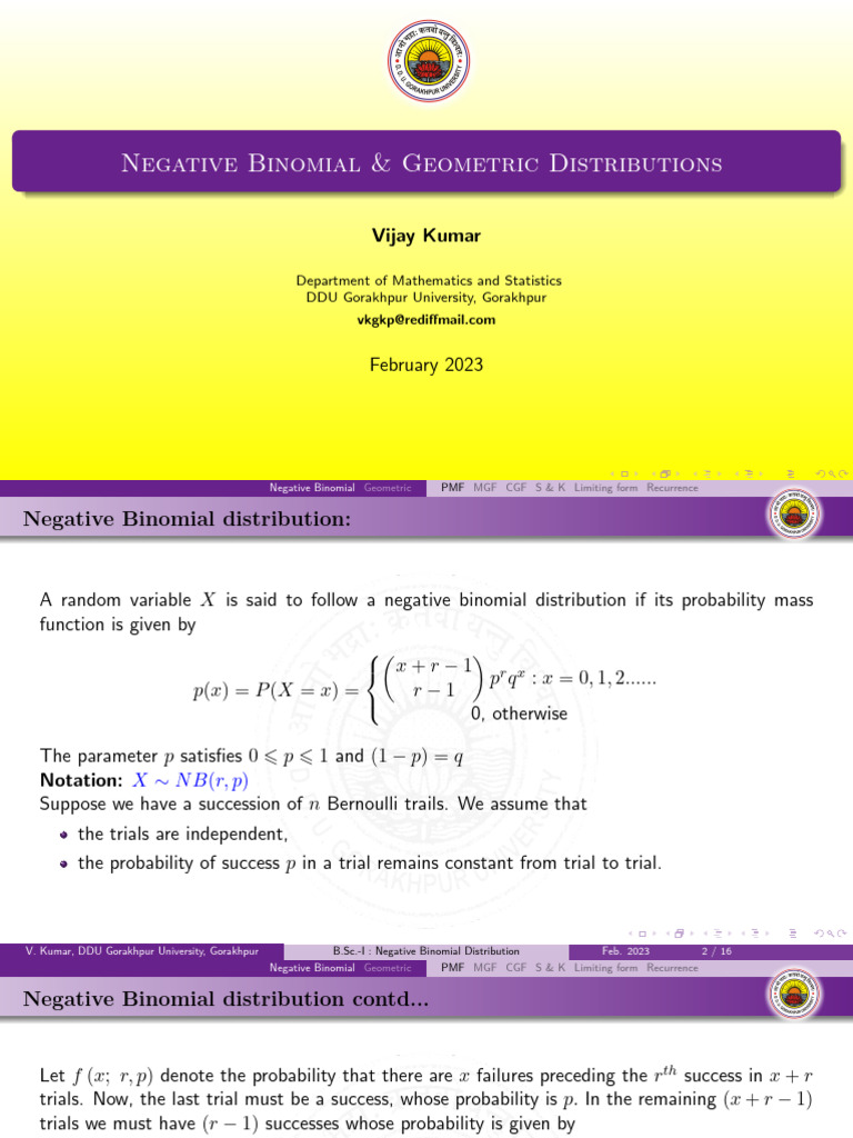 Negative Binomial & Geometric Distributions | PDF | Probability ...