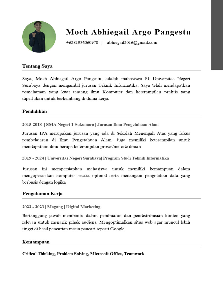 CV Moch Abhiegail Argo Pangestu | PDF