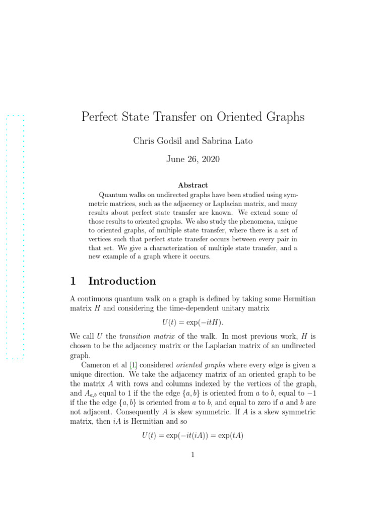 15 Perfect State Transfer on Oriented Graphs | PDF | Matrix (Mathematics) | Eigenvalues And ...
