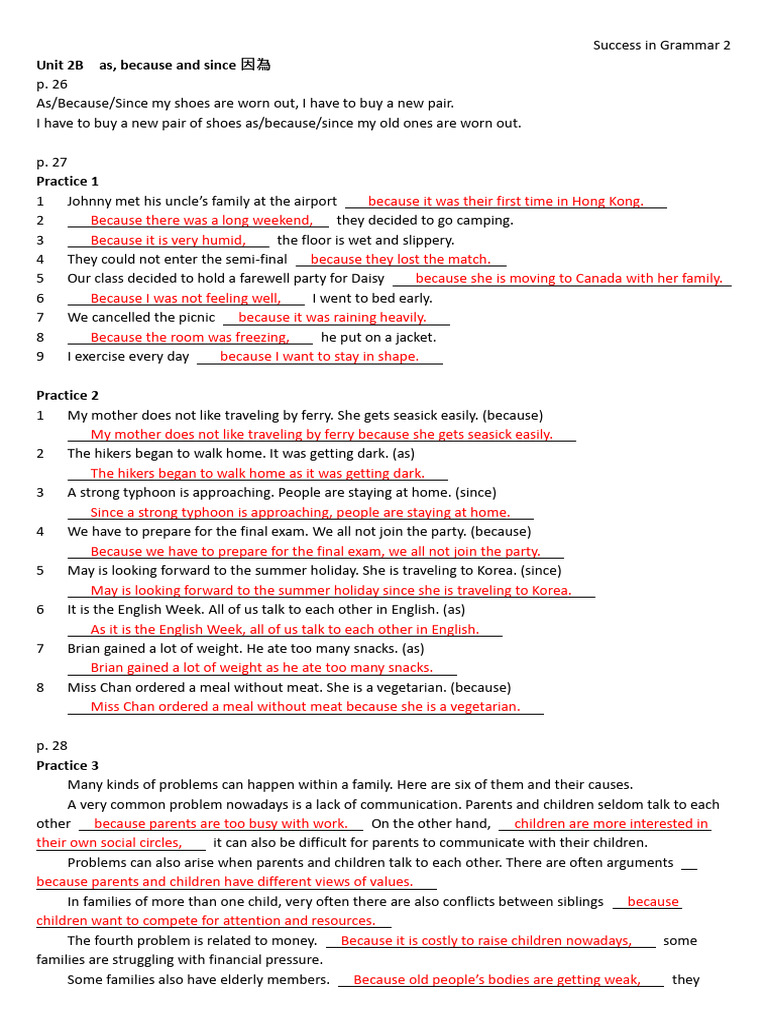 Success in Grammar 2 Unit 2B as Because Since | PDF | Cyberbullying | Interpersonal Relationships