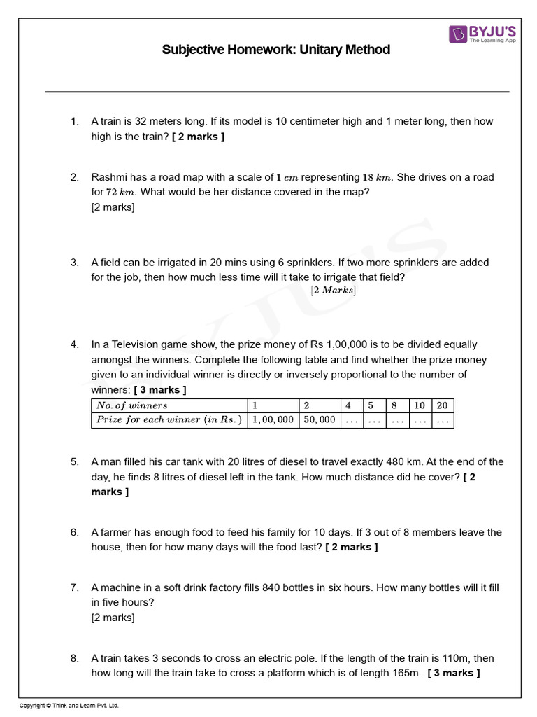 Direct & Inverse Variations - Unitary Method - SUB - QN | PDF