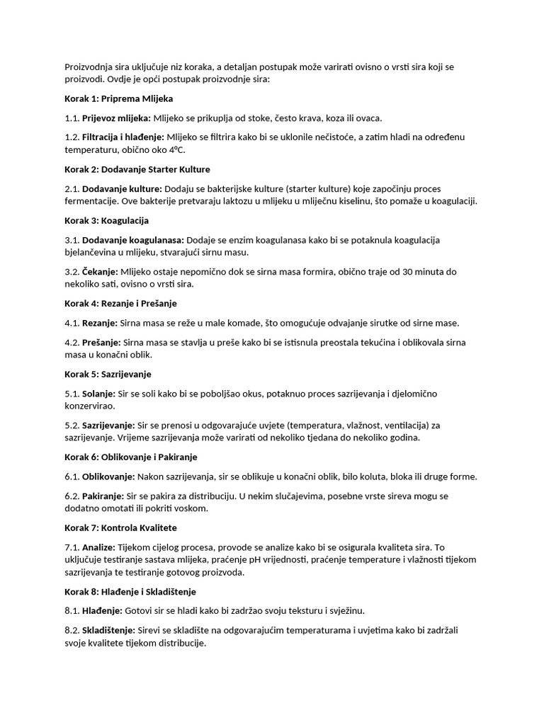 Teh Proces Proizvodnje Sira | PDF