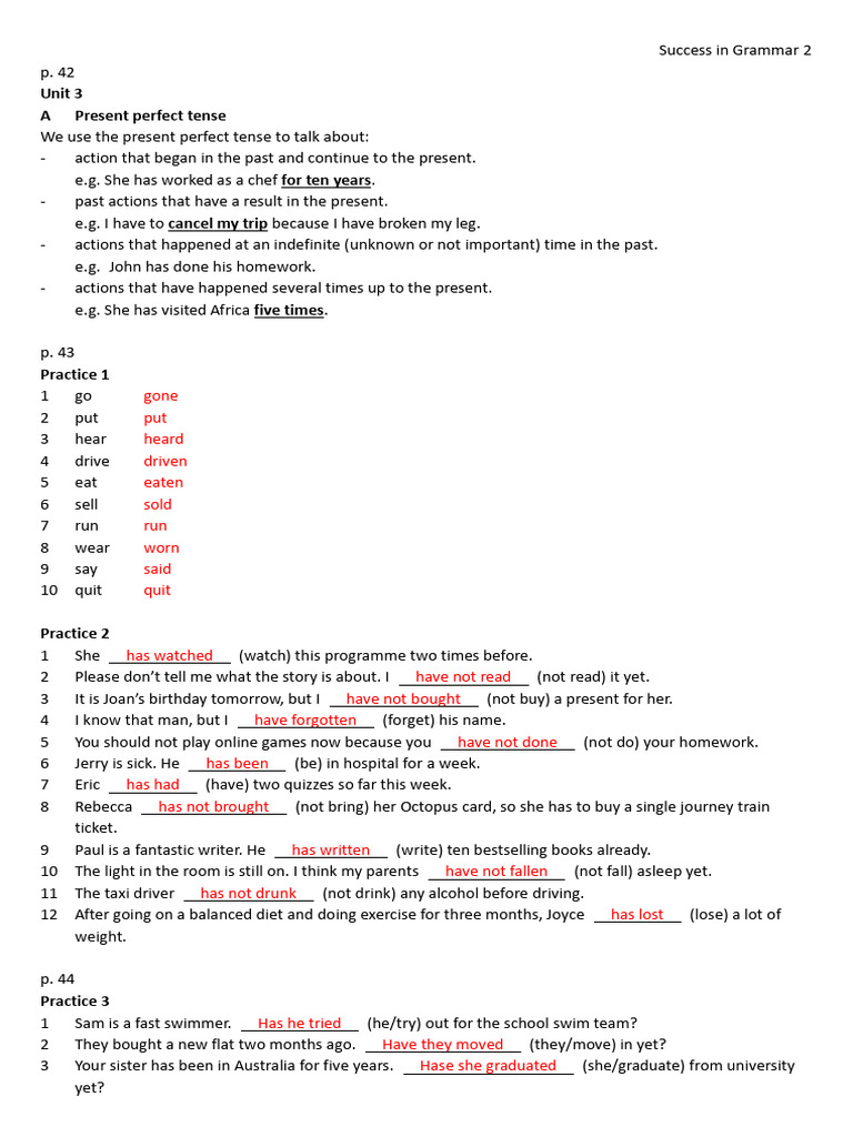 Success in Grammar 2 Unit 3A Present Perfect Tense | PDF | Vegetables ...