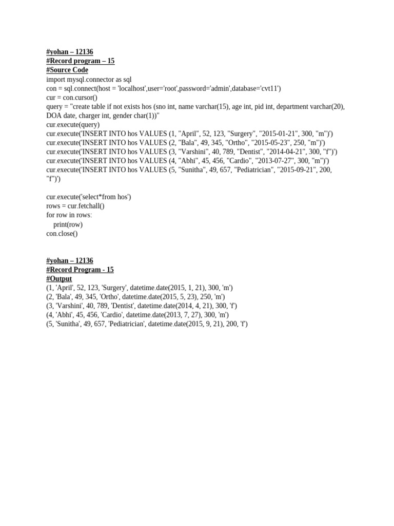 ( Record 15 ) Python mysql interface create and display[1] | PDF