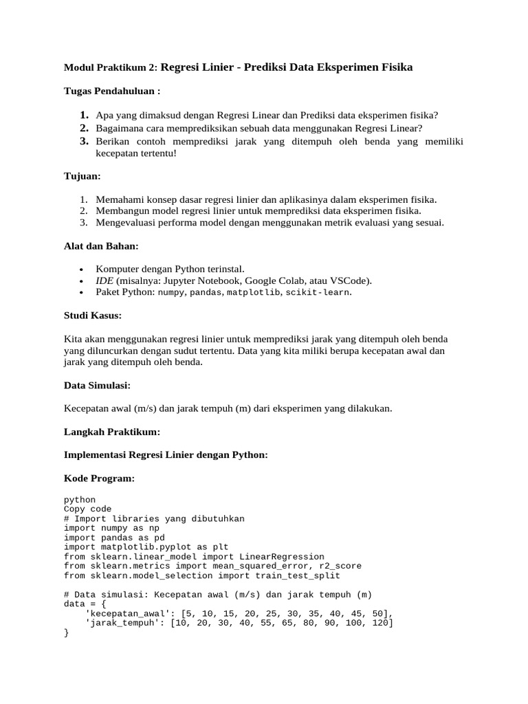Modul Praktikum 2 - Regresi Linear | PDF