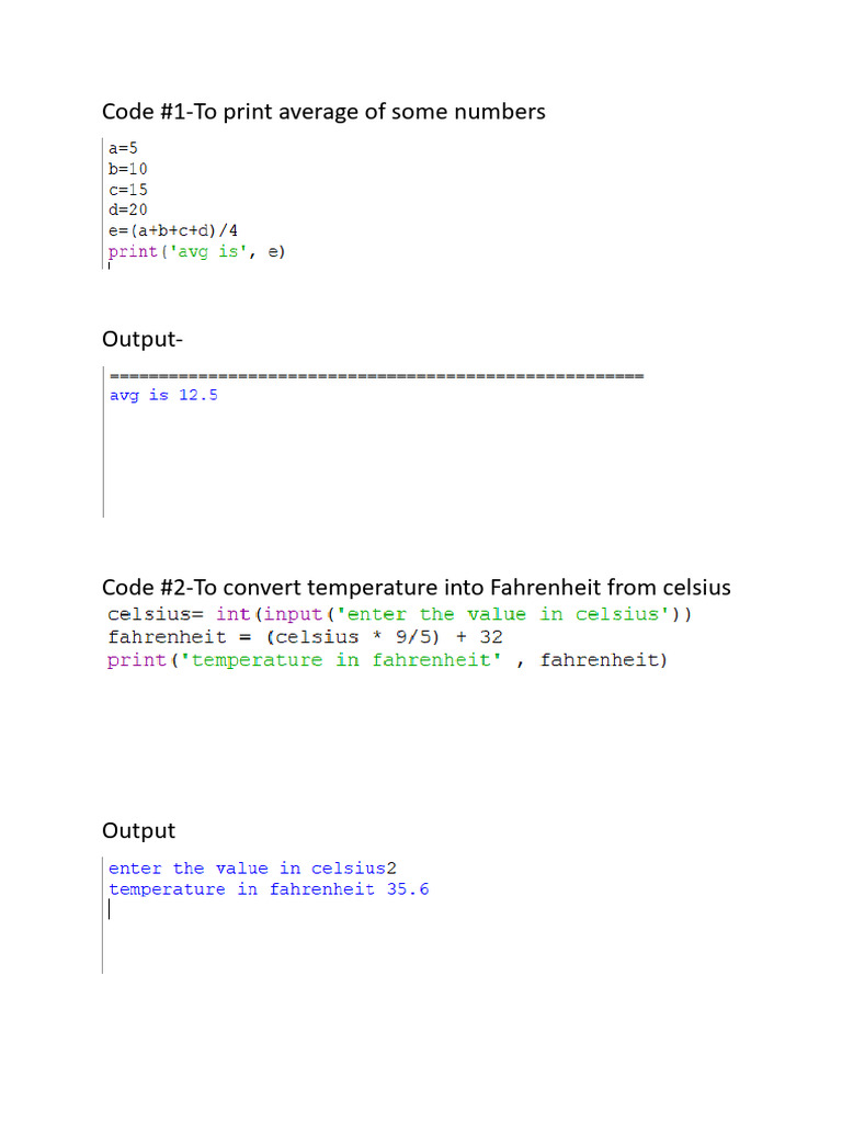 Code #1-To Print Average of Some Numbers | PDF