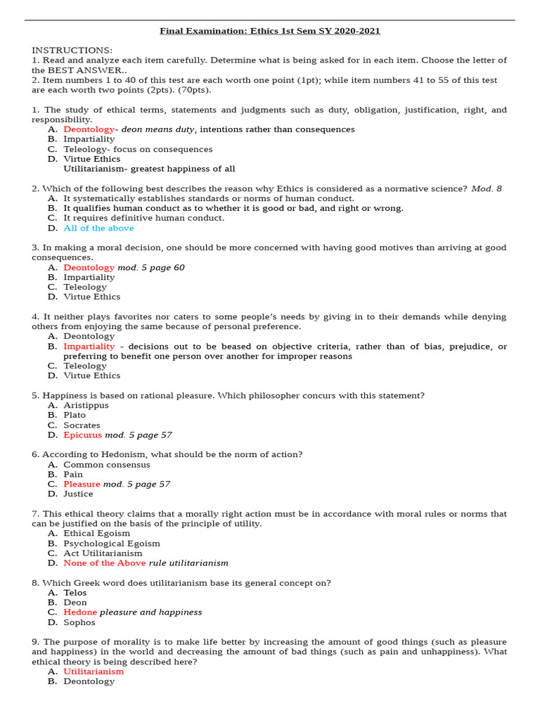 GETHICS_FINAL_EXAM__2_.docx | PDF | Utilitarianism | Justice