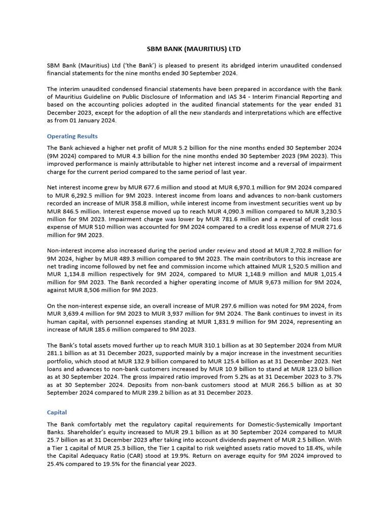 Abridged Interim Unaudited Financial Statements - Sep 2024 | PDF ...
