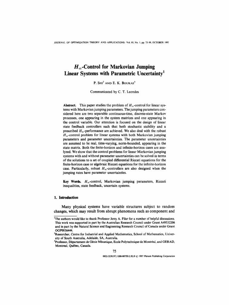 Shi, P Et Al (1997) Hinfinity Control | PDF | Norm (Mathematics ...