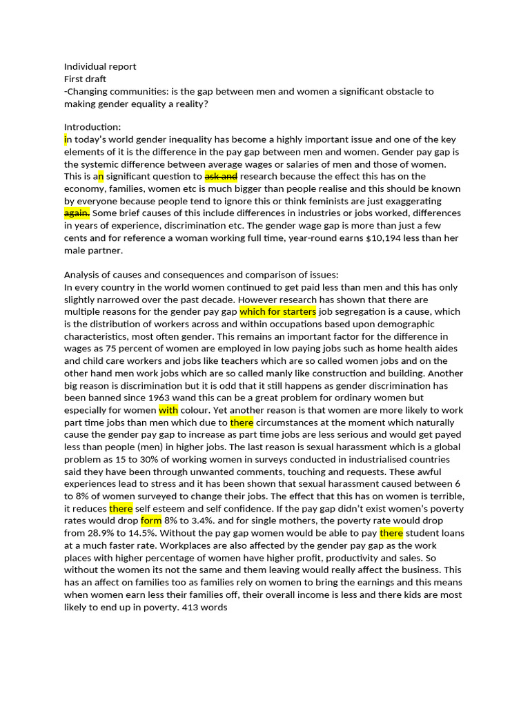 IR Second Draft Tara Sarna 24.06 Feedback | PDF | Gender Pay Gap | Woman