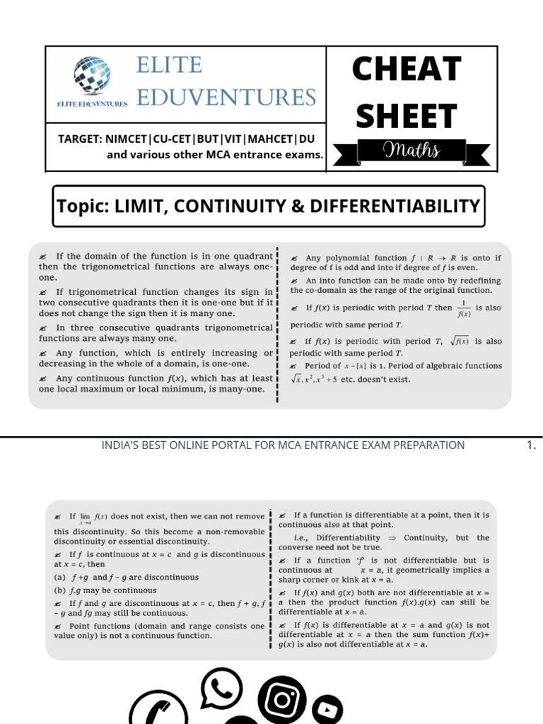 MCA Entrance Exam Cheat Sheet | PDF