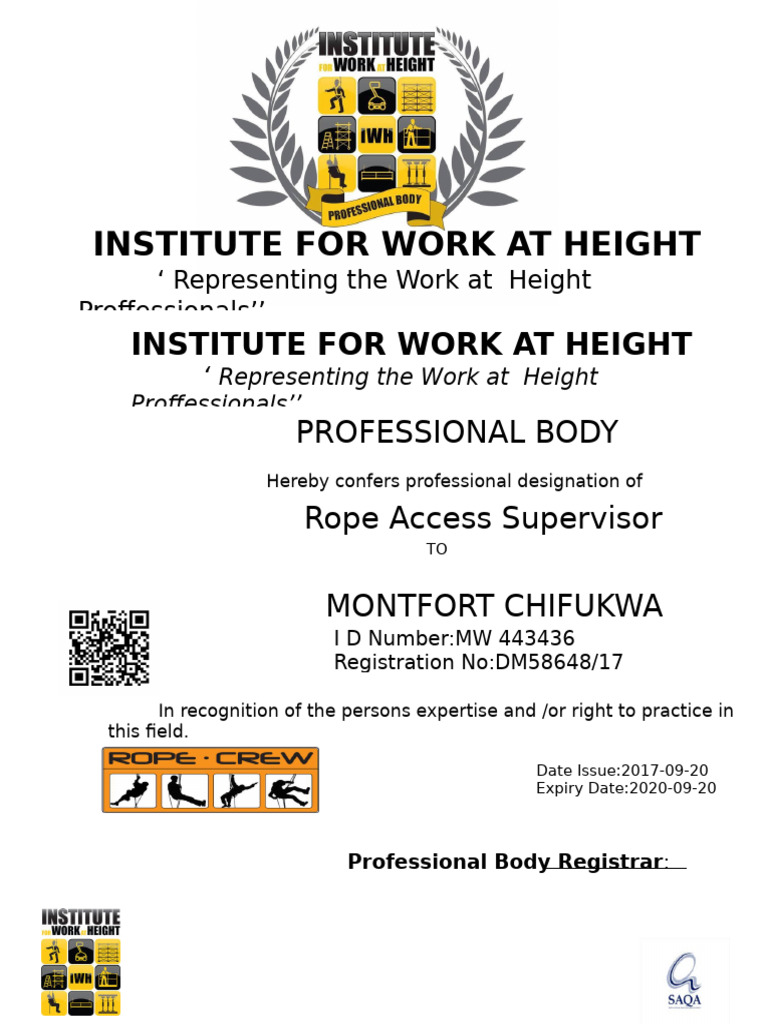 Height Certificate for Montfort Chifukwa | PDF