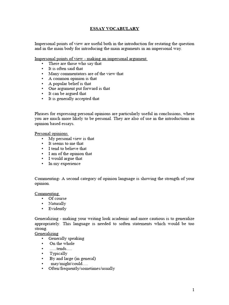 ESSAY VOCABULARY | PDF | Argument | Essays
