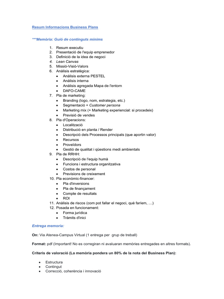 Instruccions Finals Business Plans | PDF