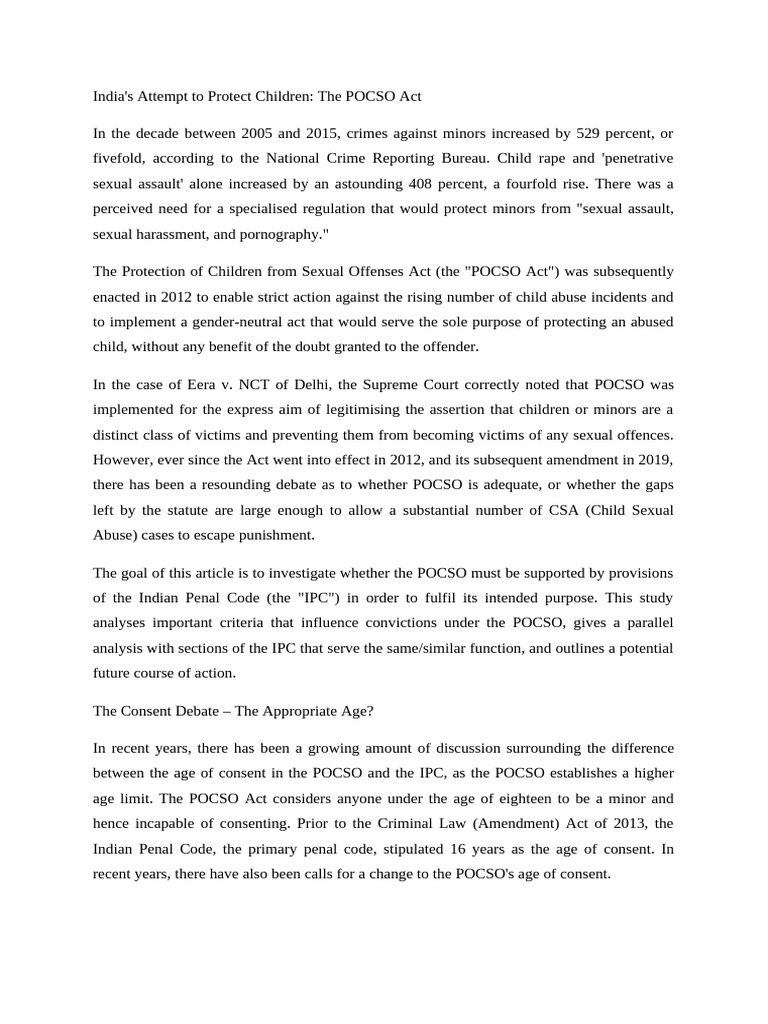 India's Attempt To Protect Children: The POCSO Act | PDF | Sexual ...