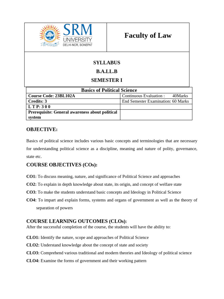 Political Science Course Overview | PDF | Government | Science