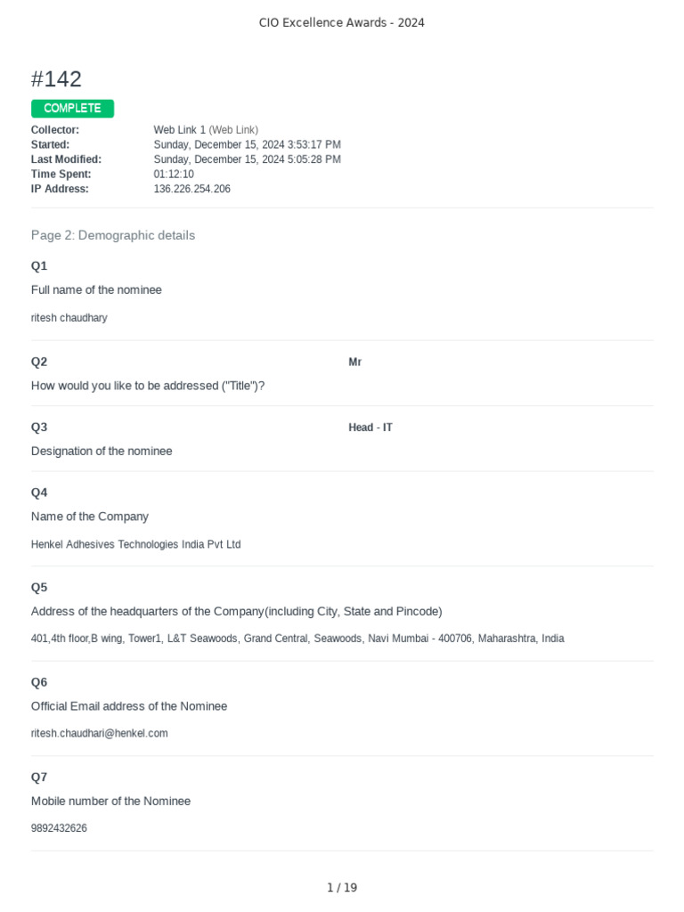 Response_142_241216 | PDF | Innovation | Customer Experience