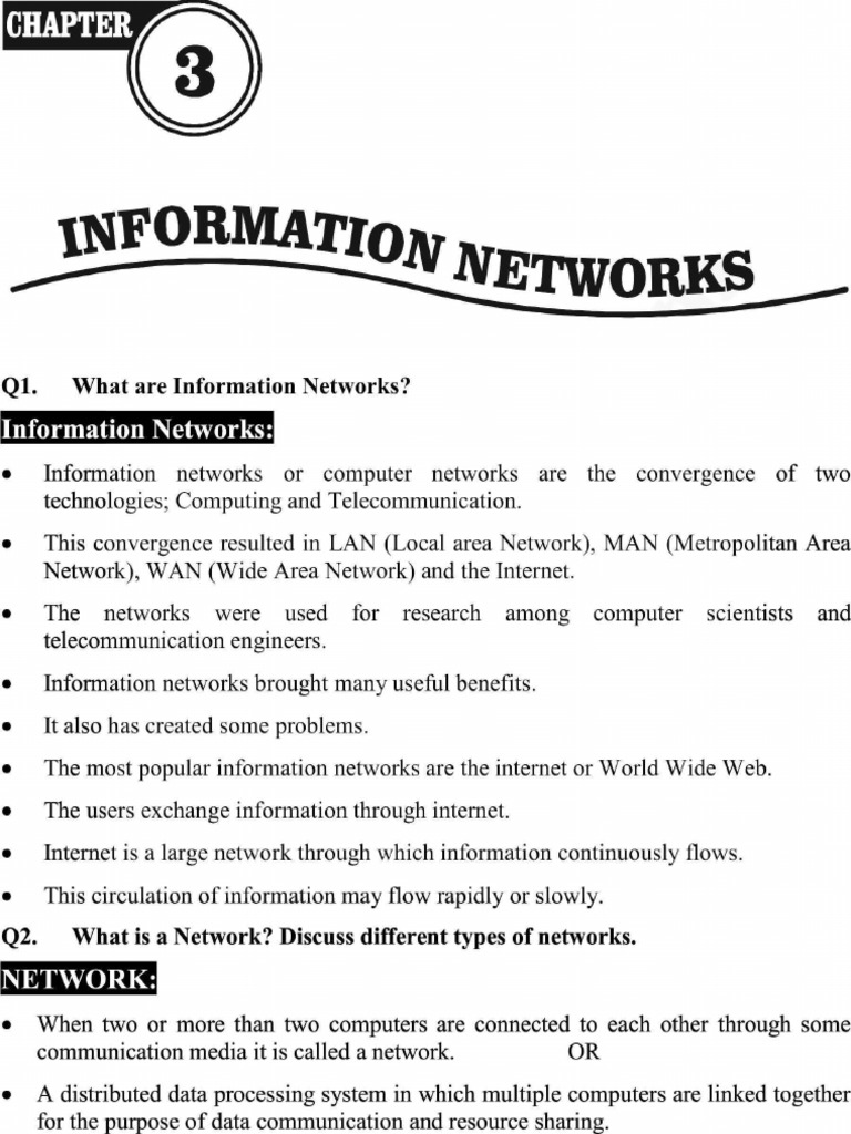 1st Year Computer Notes Chapter 3 Information Network | PDF