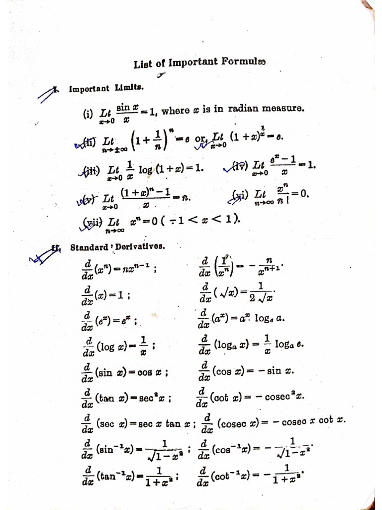 Differential Calculus Formulas | PDF