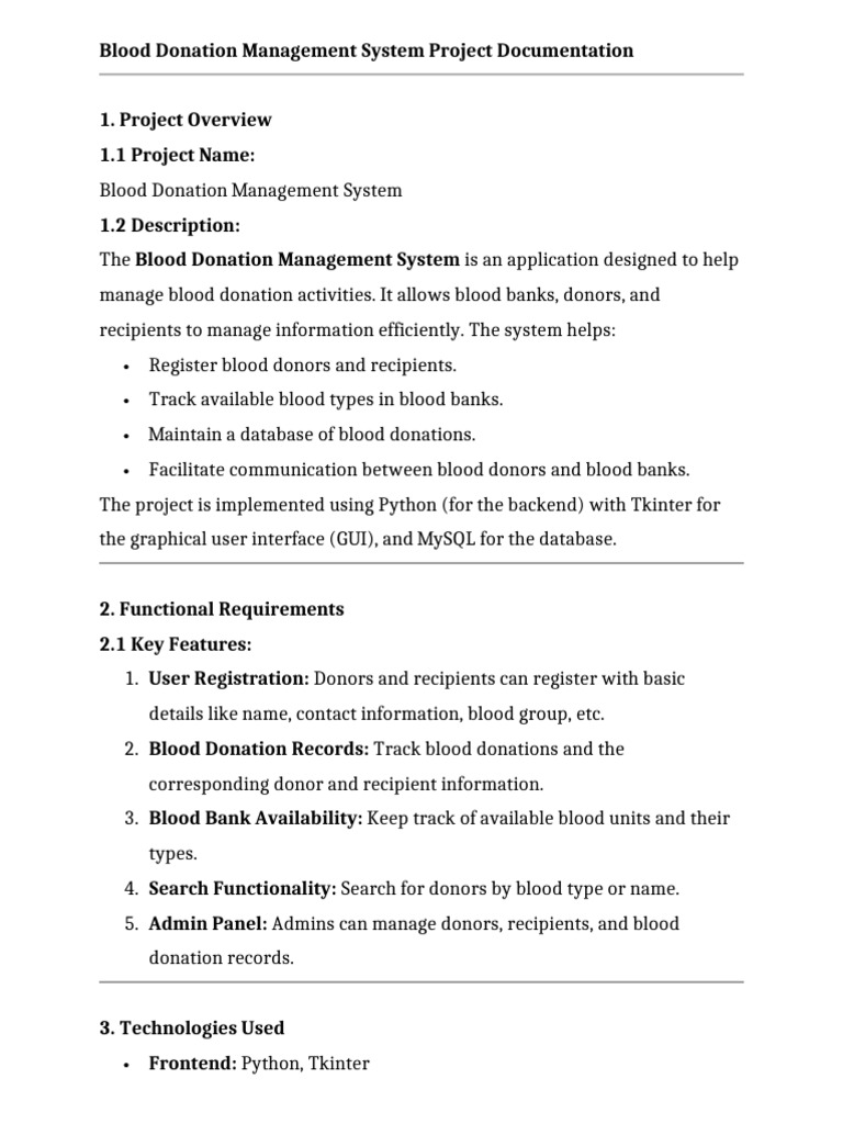 Blood Donation Management System Overview | PDF | Databases | My Sql