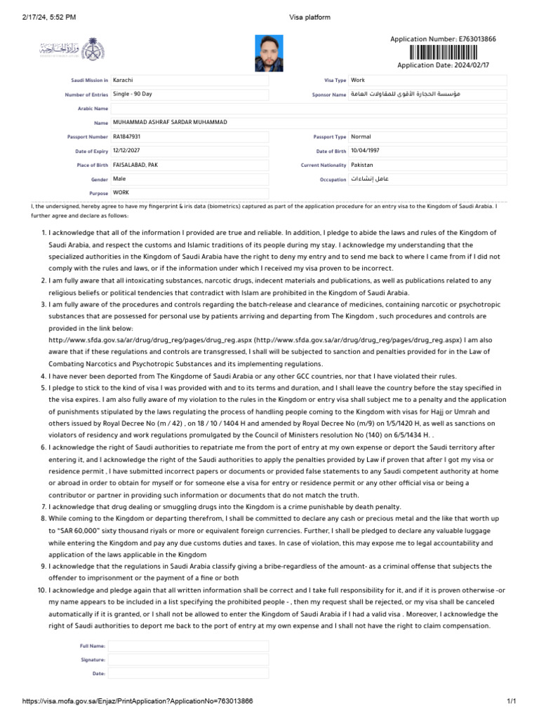 Muhammad Ashraf Lab (Black Stone) E.no | PDF | Travel Visa | Saudi Arabia