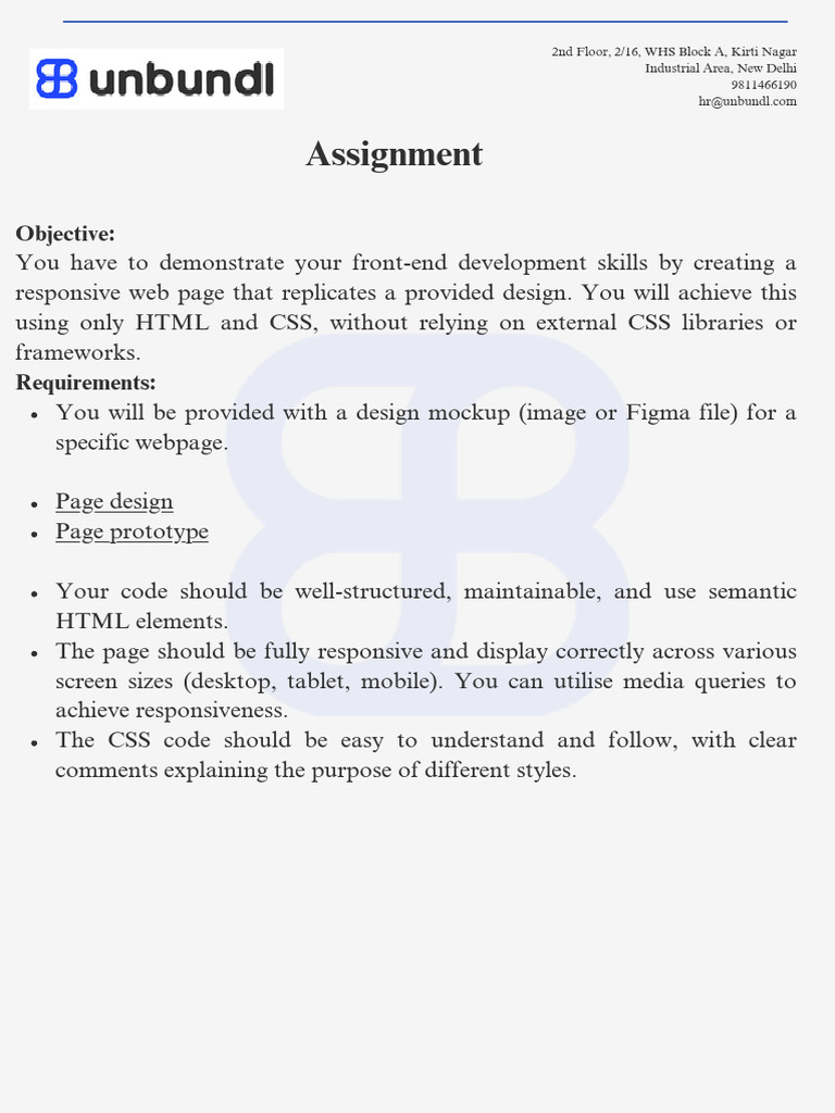 Web Dev. - Unbundl Assignment | PDF