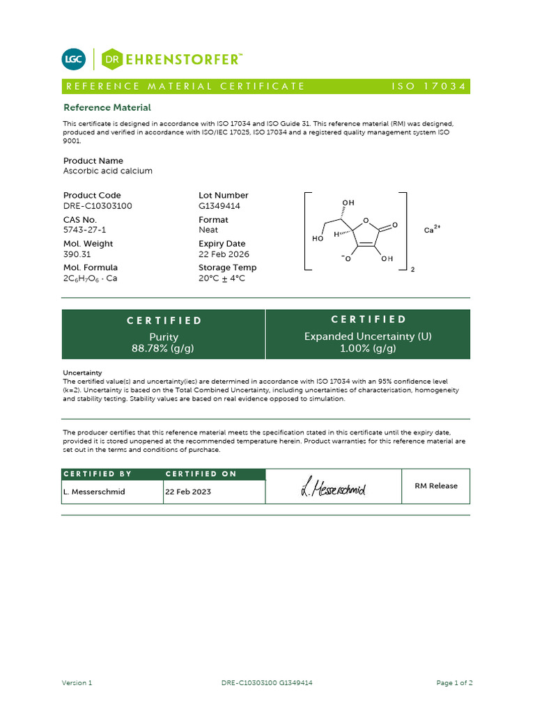 Ascorbic acid calcium | PDF | Calibration | Analytical Chemistry