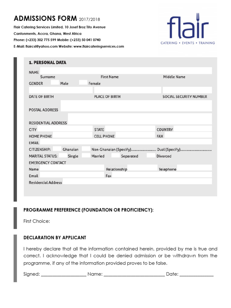 Admissions Form | PDF
