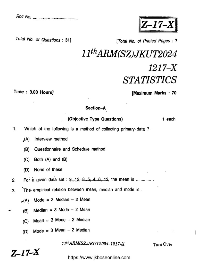 JK Bose Class 11 Statistics 1217 X 2024 | PDF