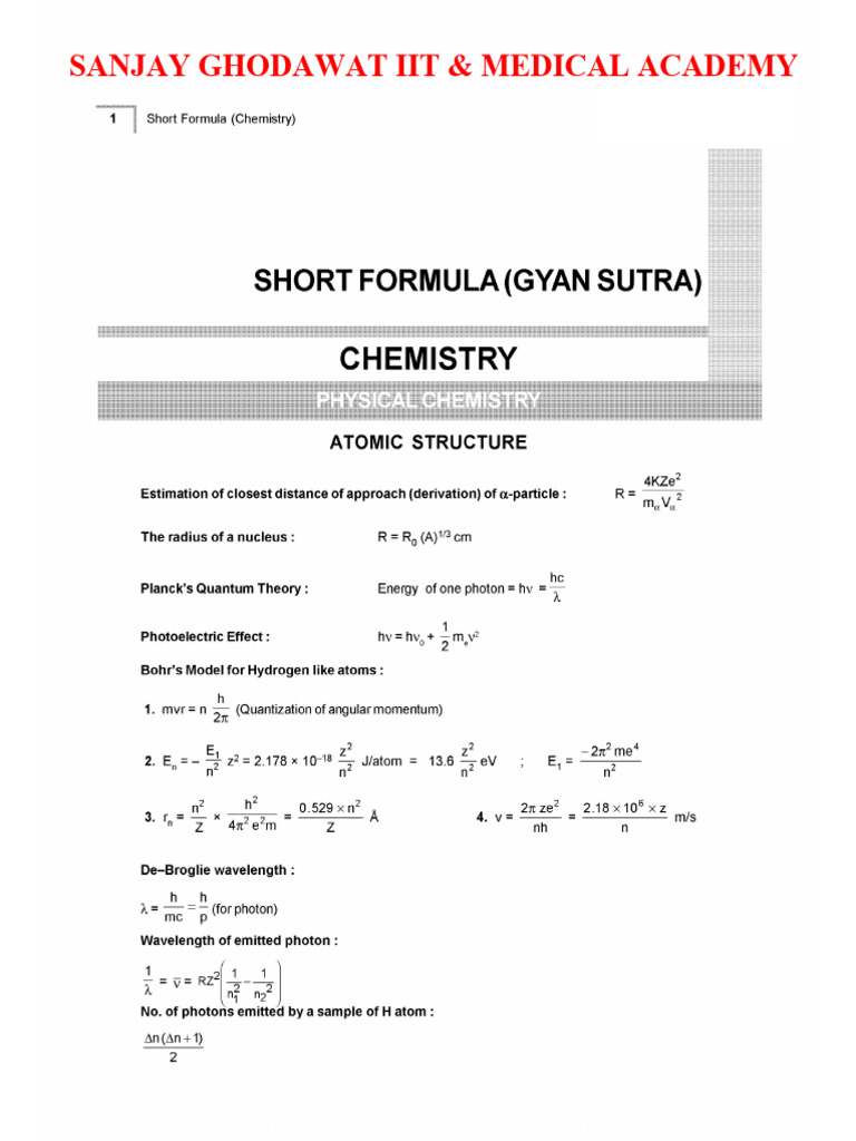 Chemistry Formula Booklet | PDF