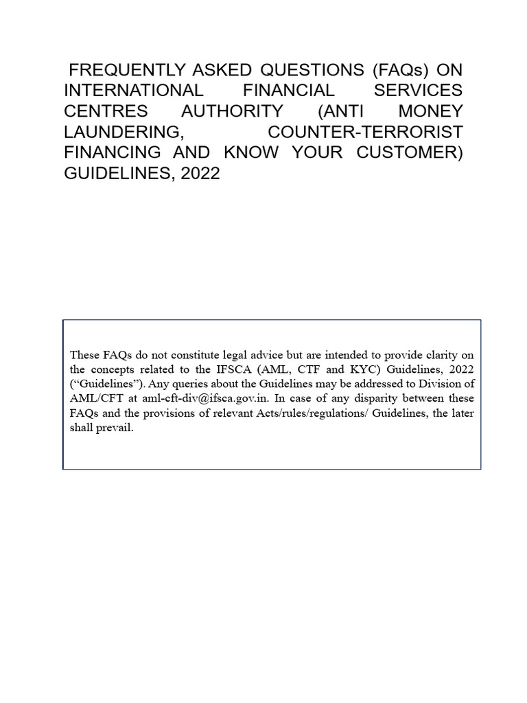 IFSCA AML/CFT/KYC Guidelines FAQs | PDF | Business