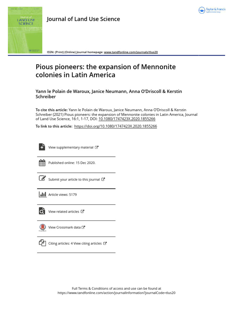Pious Pioneers The Expansion of Mennonite Colonies in Latin America ...
