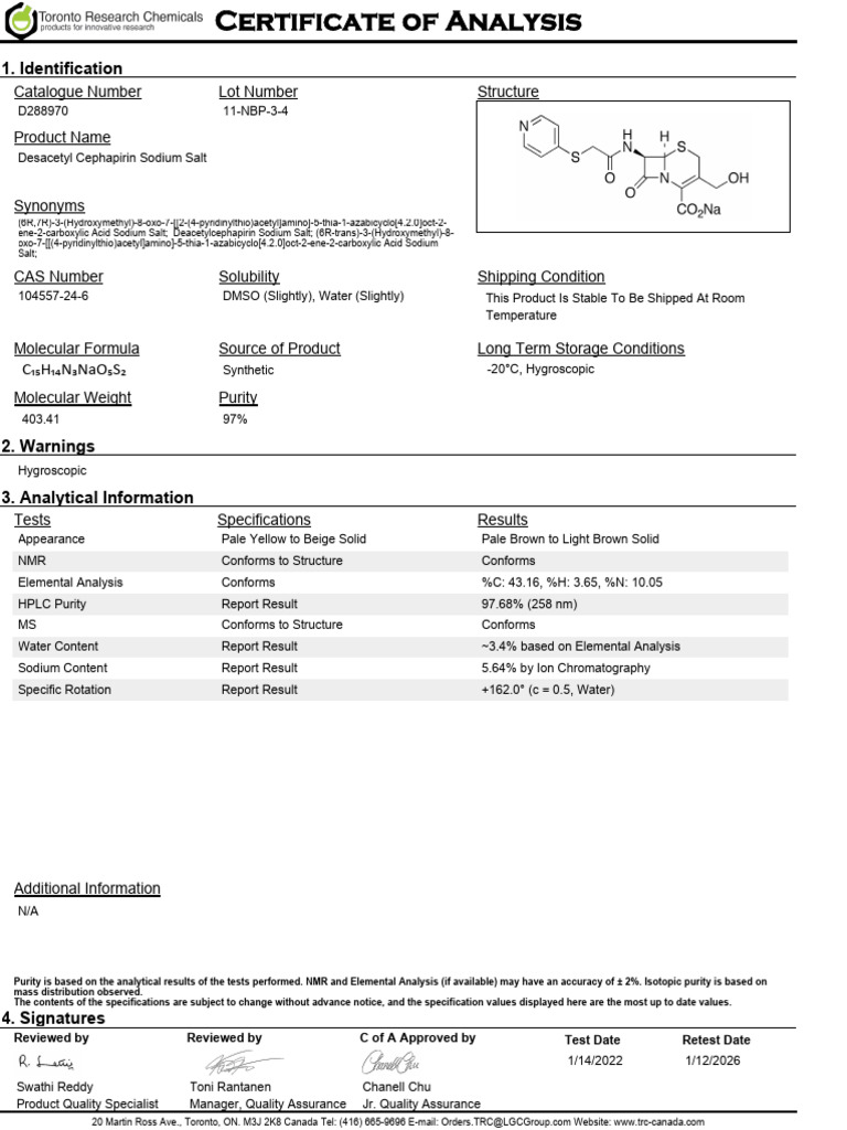 Cephapirin Sodium Salt Analysis | PDF | Salt (Chemistry) | Sodium