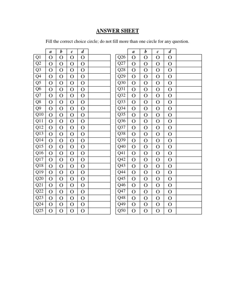 Answer Sheet for Multiple Choice Test | PDF