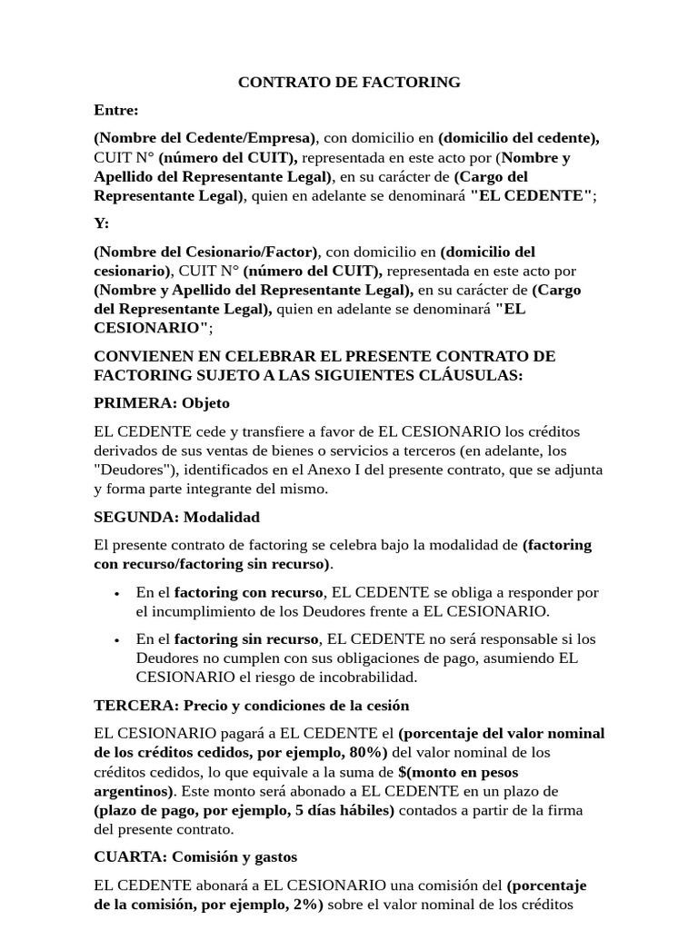 Contrato de Factoring: Cláusulas y Condiciones | PDF | Pagos