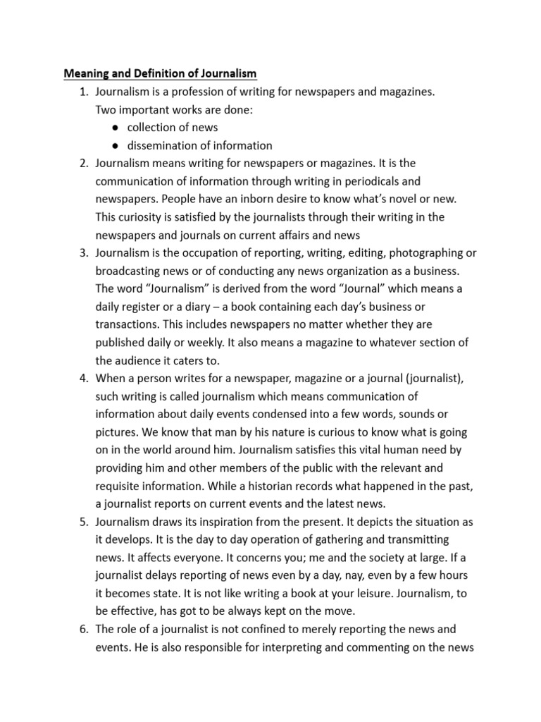 Meaning and Definition of Journalism | PDF | News | Journalism
